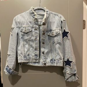 Jackets & Coats | Cropped Denim Jacket With Pearl Star Details | Poshmark